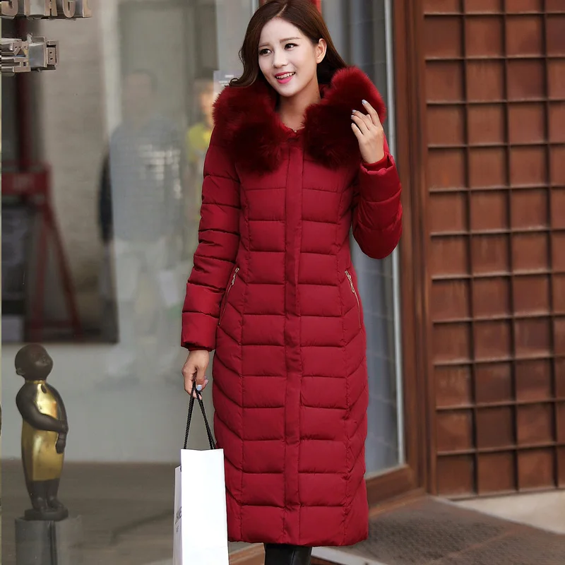Women Winter Coat Cotton Knee Long Jackets Coat Female Overcoat Hooded ...