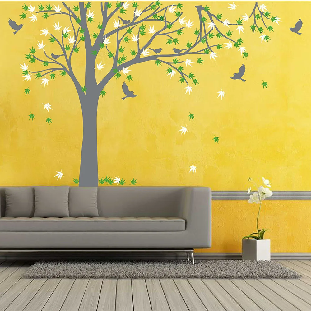 Large Family Tree Decal With Birds Wall Sticker Maple Tree Wall Decals