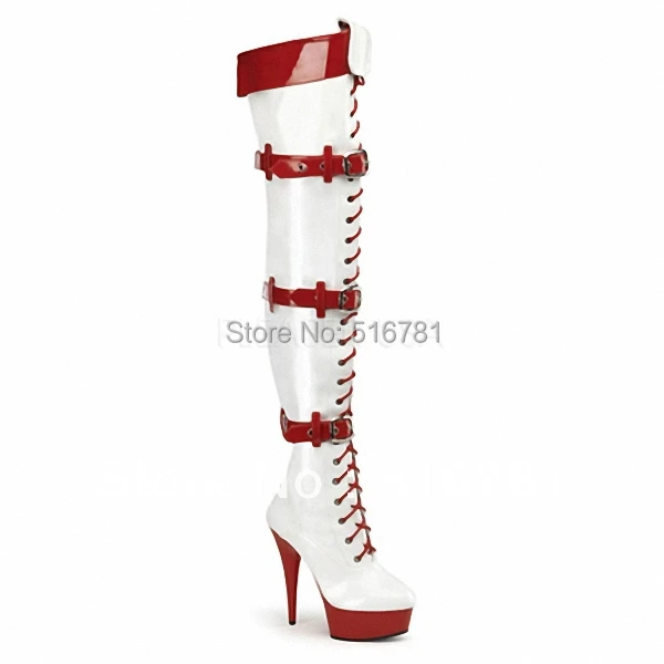15cm Ultra High Heels Platform Thigh High Boots Round Toe Lace UP Sexy ...