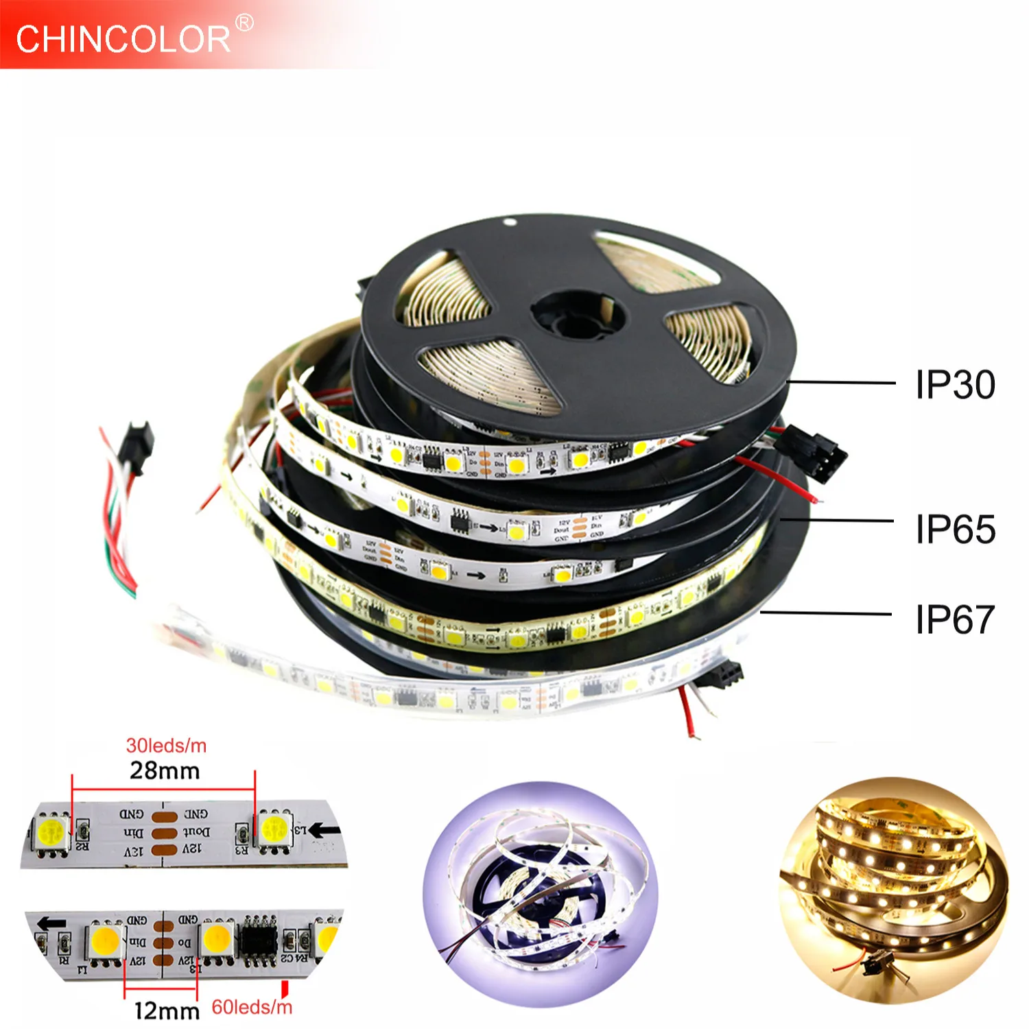 LED Strip WS2811 DC12V Warm White 30/60led Pixels SMD5050 Light ...