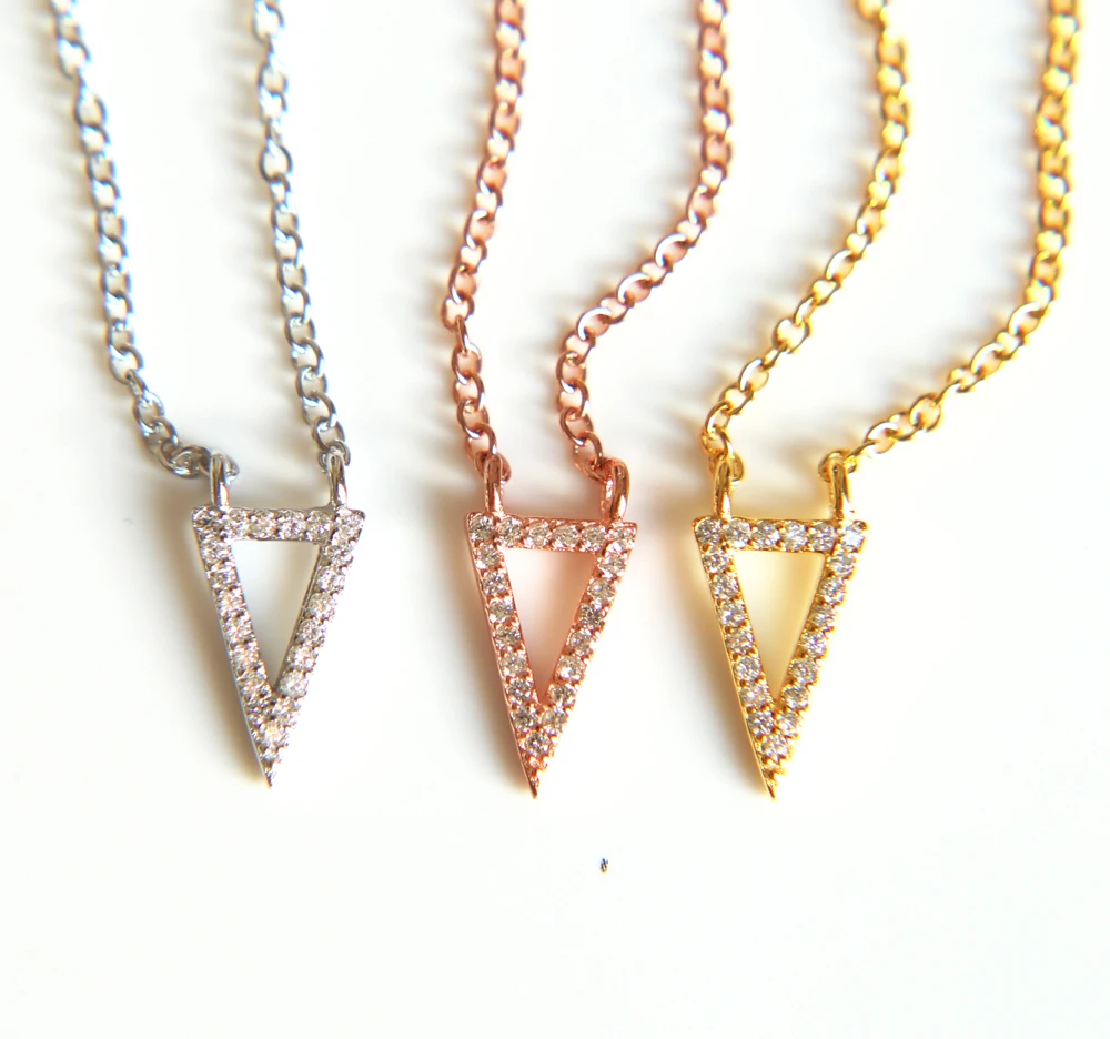 Simple Chains Necklaces micro pave cz Triangle Necklace Delicate ...