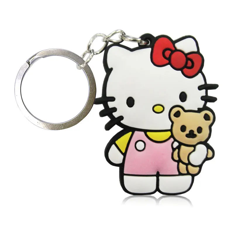1PCS Cartoon Figure Hello Kitty Key Chain PVC Key Ring Kids Toy Pendant ...
