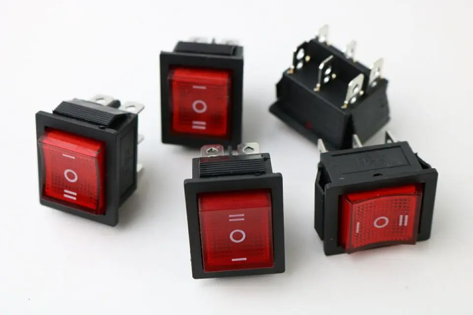 KCD4 15A 250VAC/20A 125VAC locking Red Button Light Rocker Switch 6 Pin ...