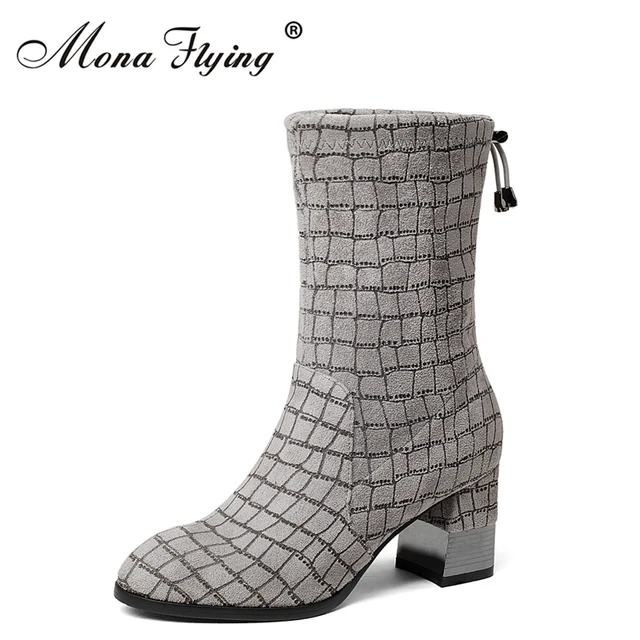 Women Martin Boots 2017 Winter Warm Boots High Heels Stretch Boots Long