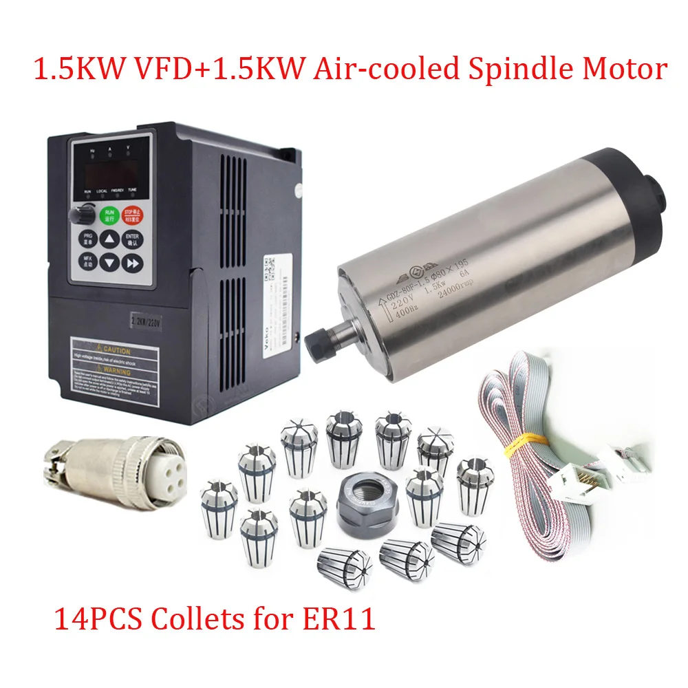 1.5kw 220v 6a 80*195mm 0.91nm 400hz 24000rpm Er11 High Speed Spindle ...