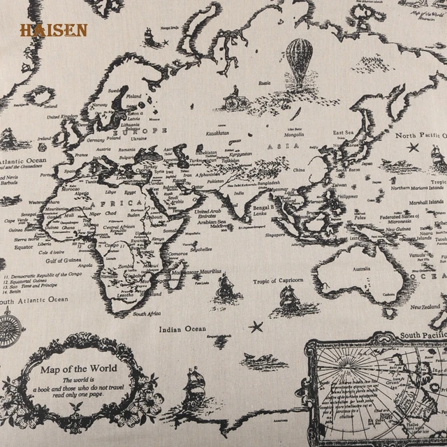 Fabric Maps World Cotton Fabric World Map World Map Cloth, 45% OFF