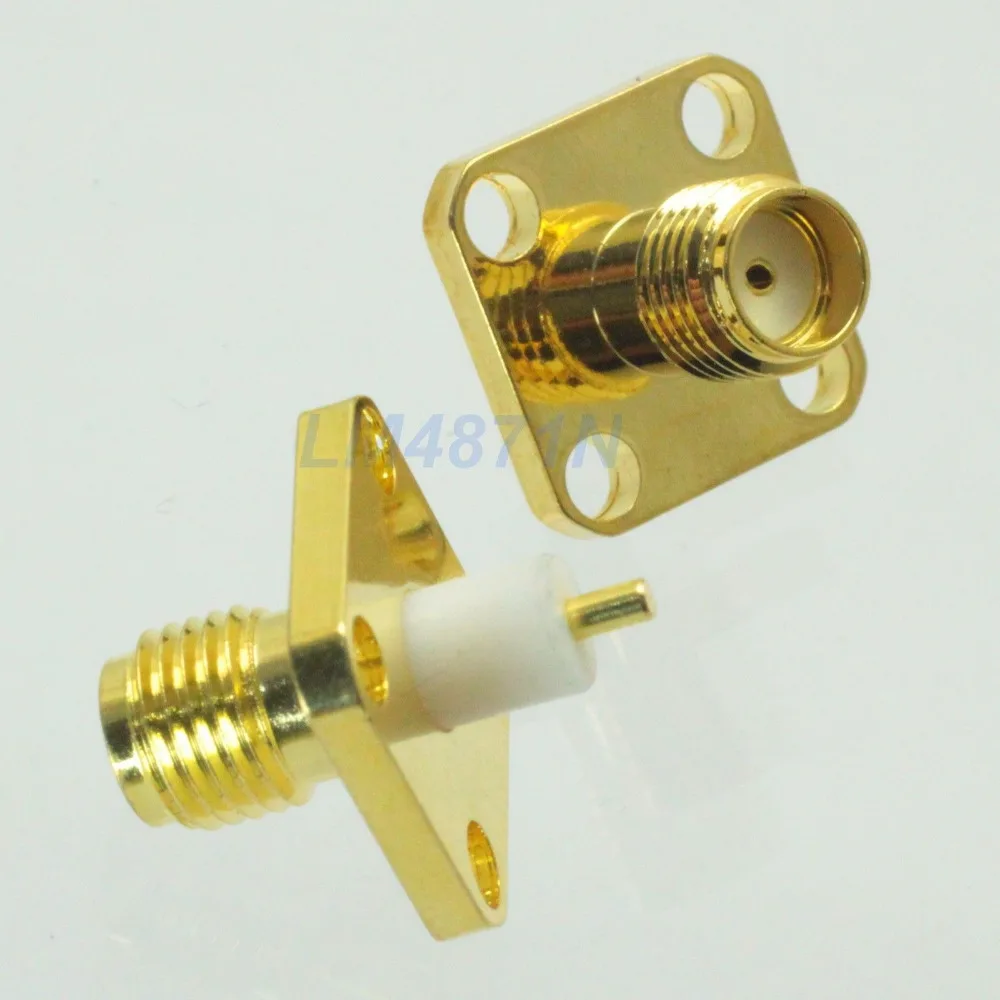 2pcs Connector SMA female jack pin 4 holes 12.7mm flange PTFE solder ...