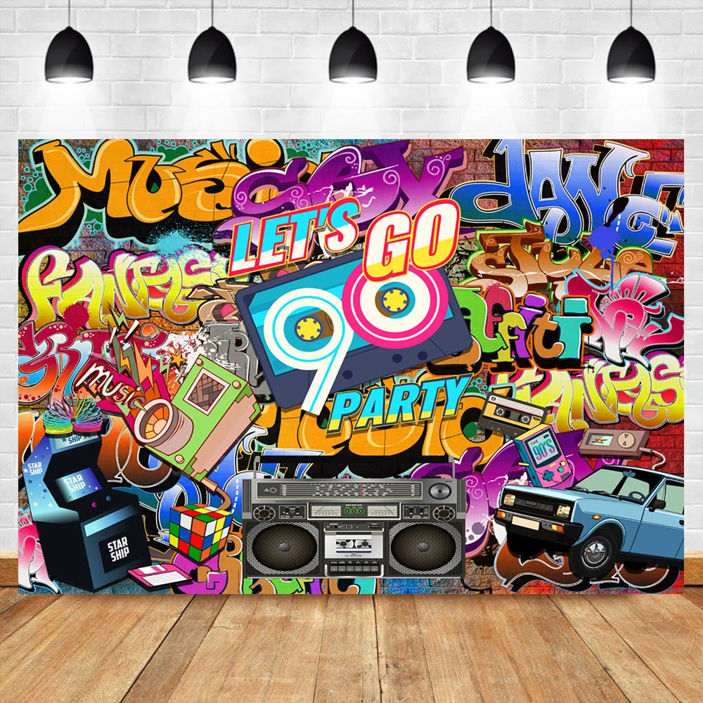 90s Theme Party Backdrop Hip Hop Graffiti Wall Photo Booth Backdrop Let ...