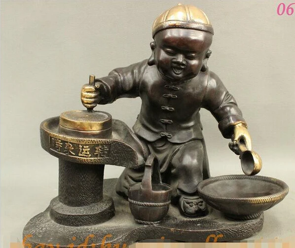 SUIRONG1125+++11" Chinese Folk Bronze Lucky Millstone Make Tofu Process ...