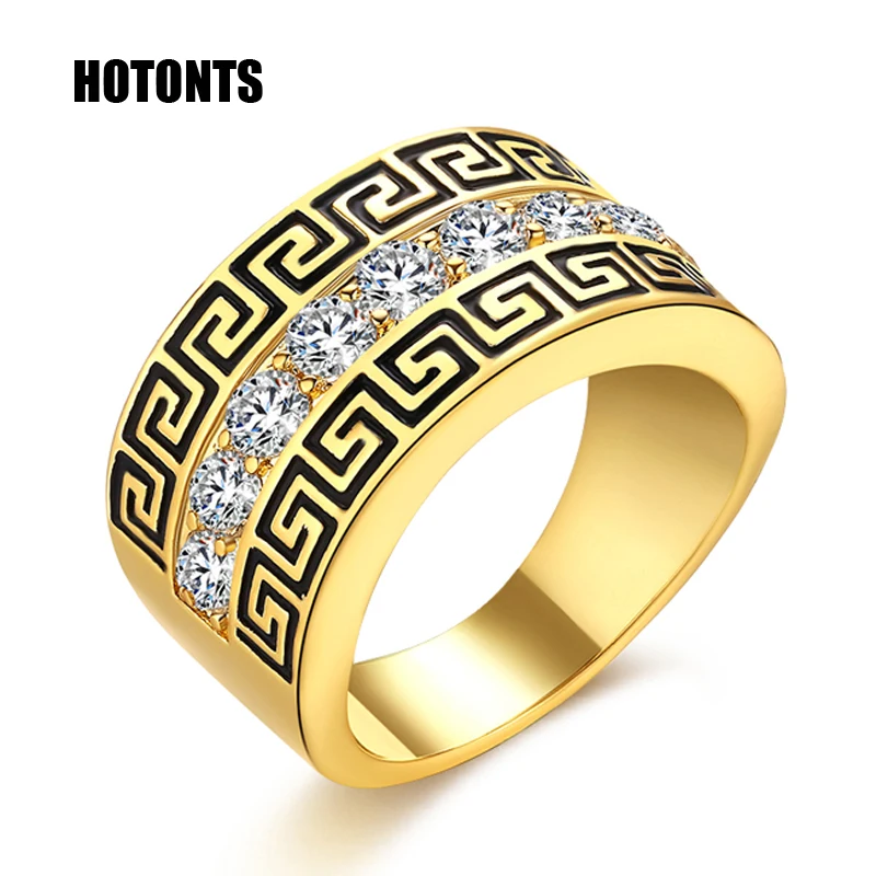 R471/2 Retro Style Men Women Greek Key Rings Yellow White Gold Color ...