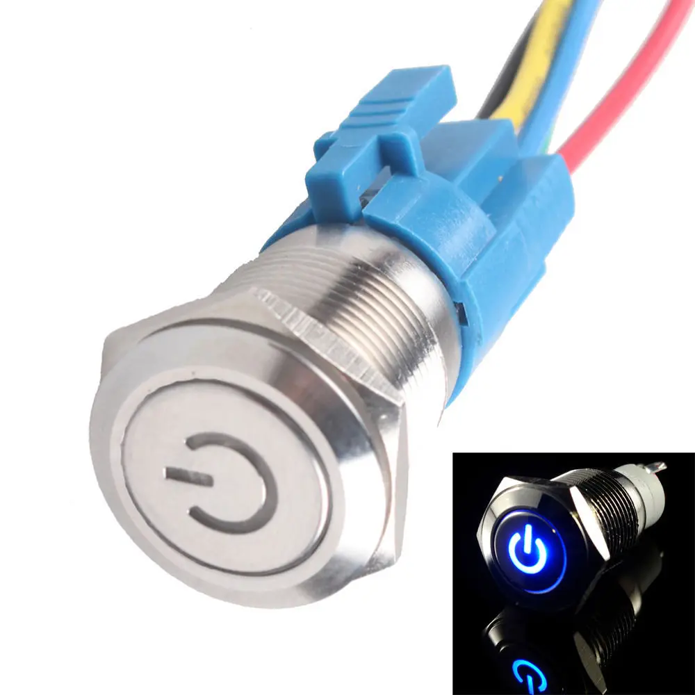 EE support New Quality 16mm 12V 3A Colors LED Power Metal Push Button ...