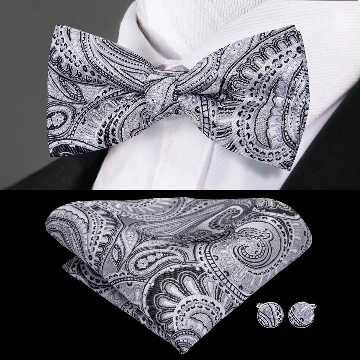 2018 Most Popular Paisley Silk Bow Ties for Men Grey Paisley Style ...