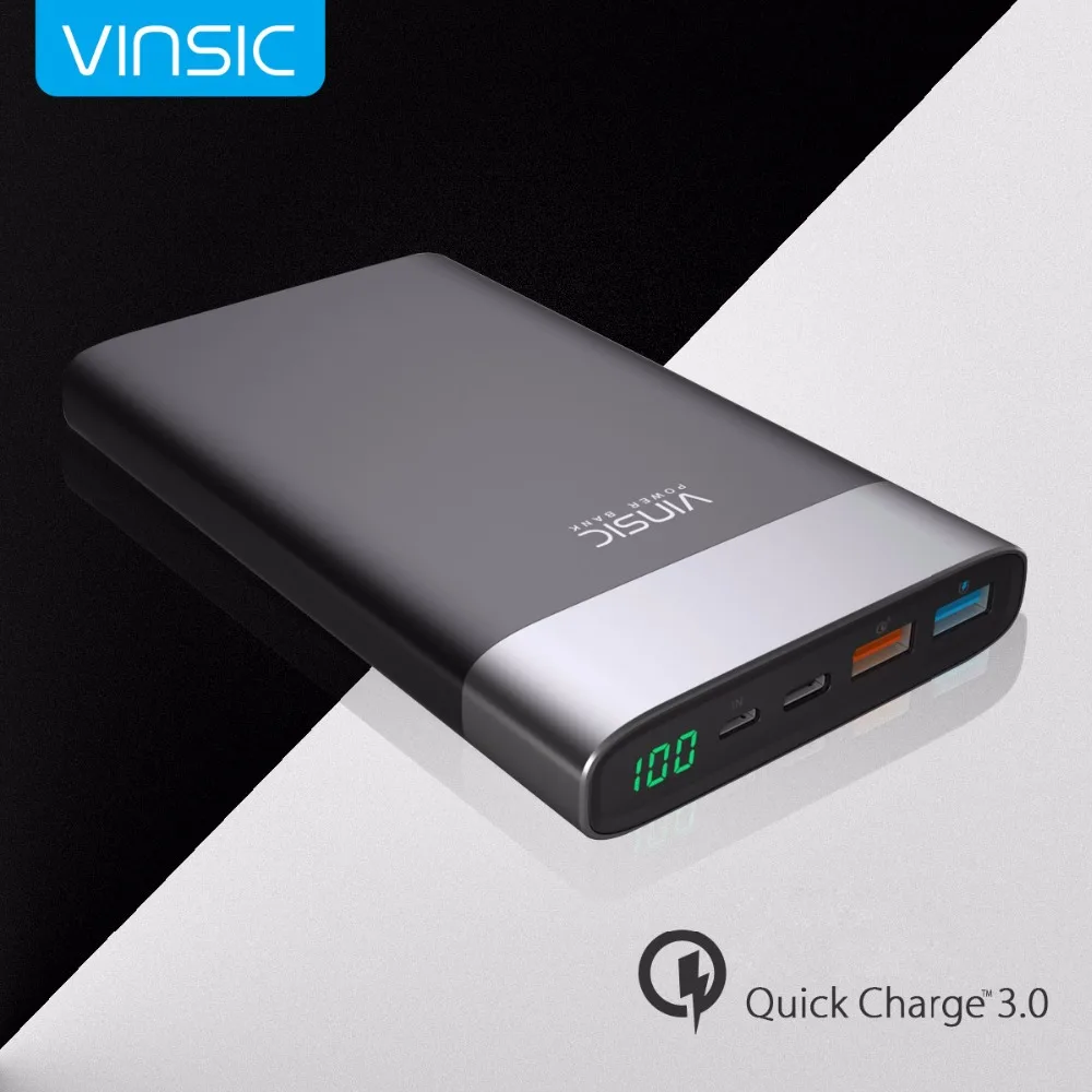 Vinsic 20000mAh Power Bank Quick Charge 3.0 Dual USB Portable Type C ...