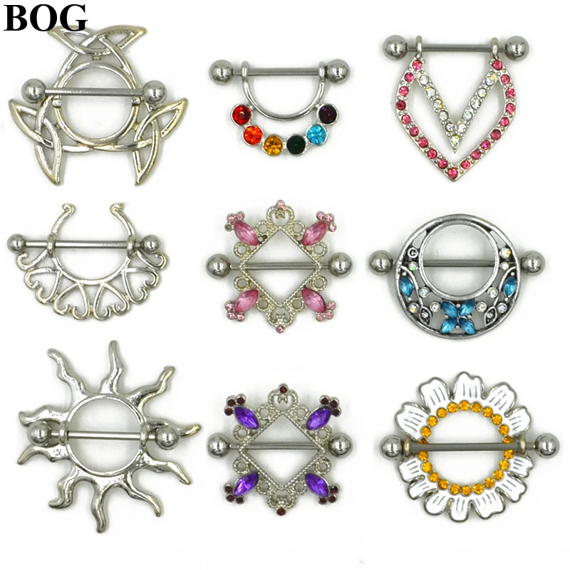 BOG 1 Pair Stainless Steel Nipple Ring Nipple Shield Piercing Jewelry ...