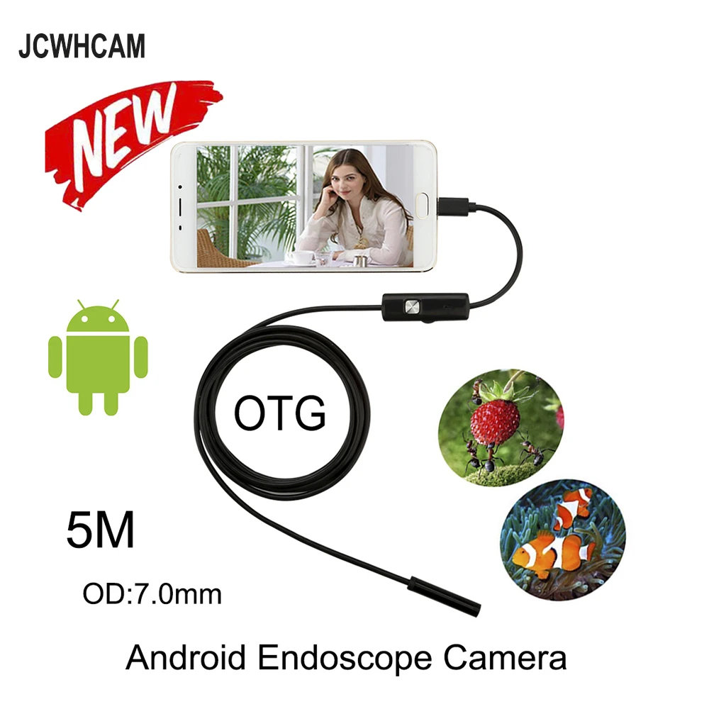 JCWHCAM 5M Micro USB Android Endoscope Camera 7mm Len Flexible Snake ...