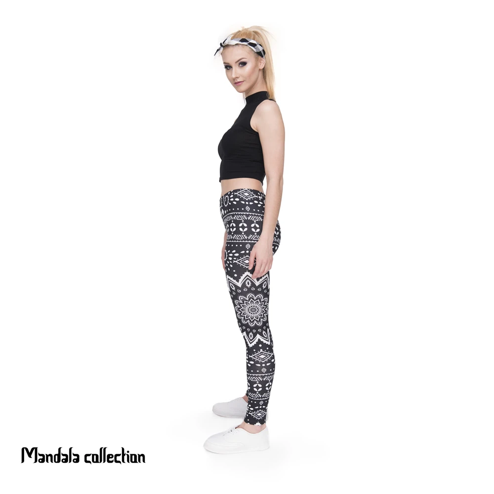 Women Legins Mandala Ombre Blue Printing Legging Fashion Casual High