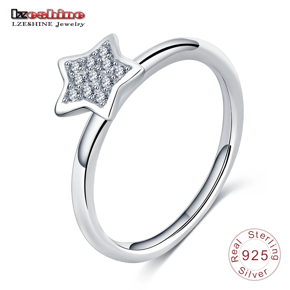 LZESHINE New Cute Star Shape Rings 925 Sterling Silver with AAA CZ ...