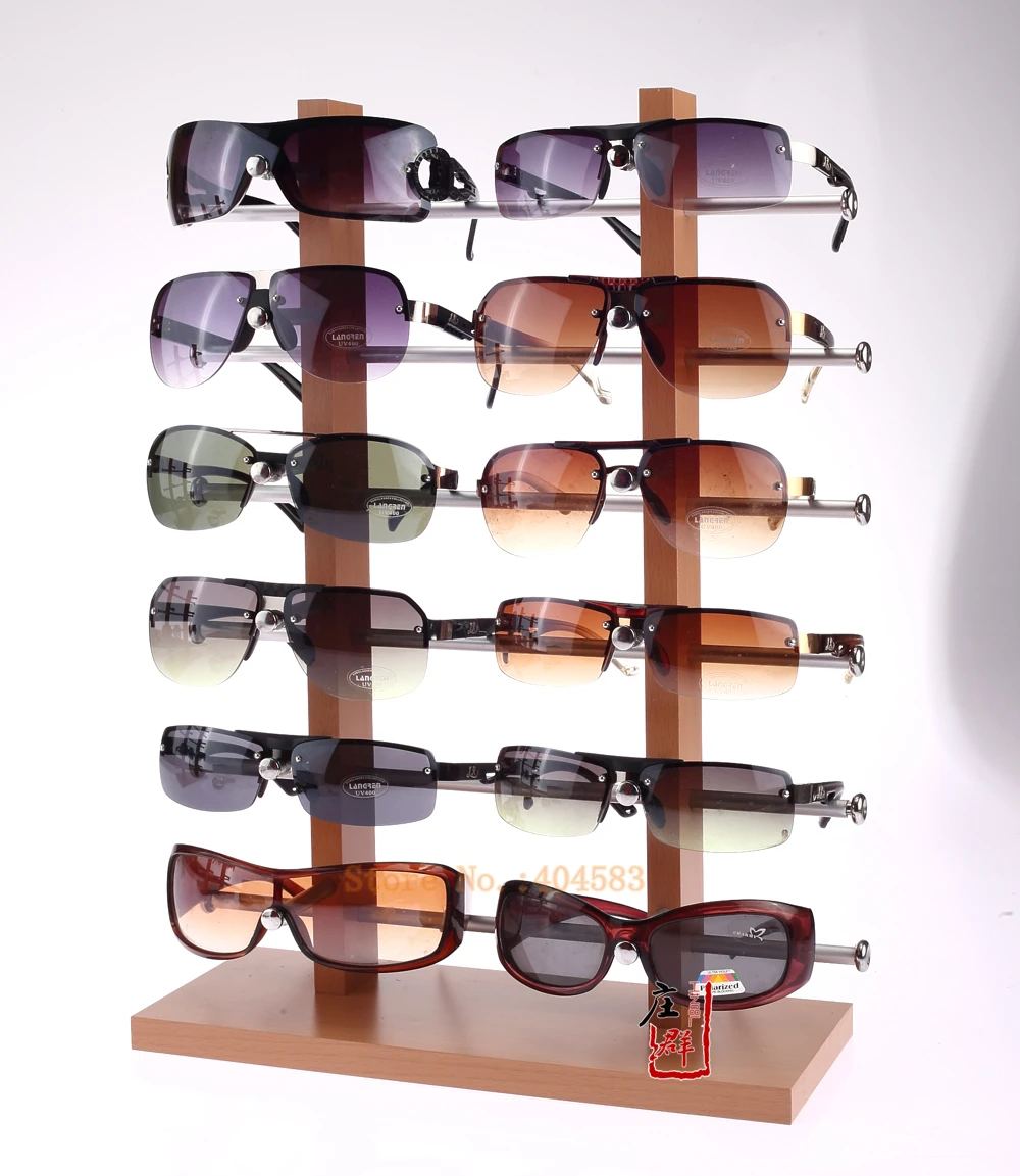Double Row 12 Grid Wood Grain Display Sunglasses Display Stand For Eyeglass In Jewelry