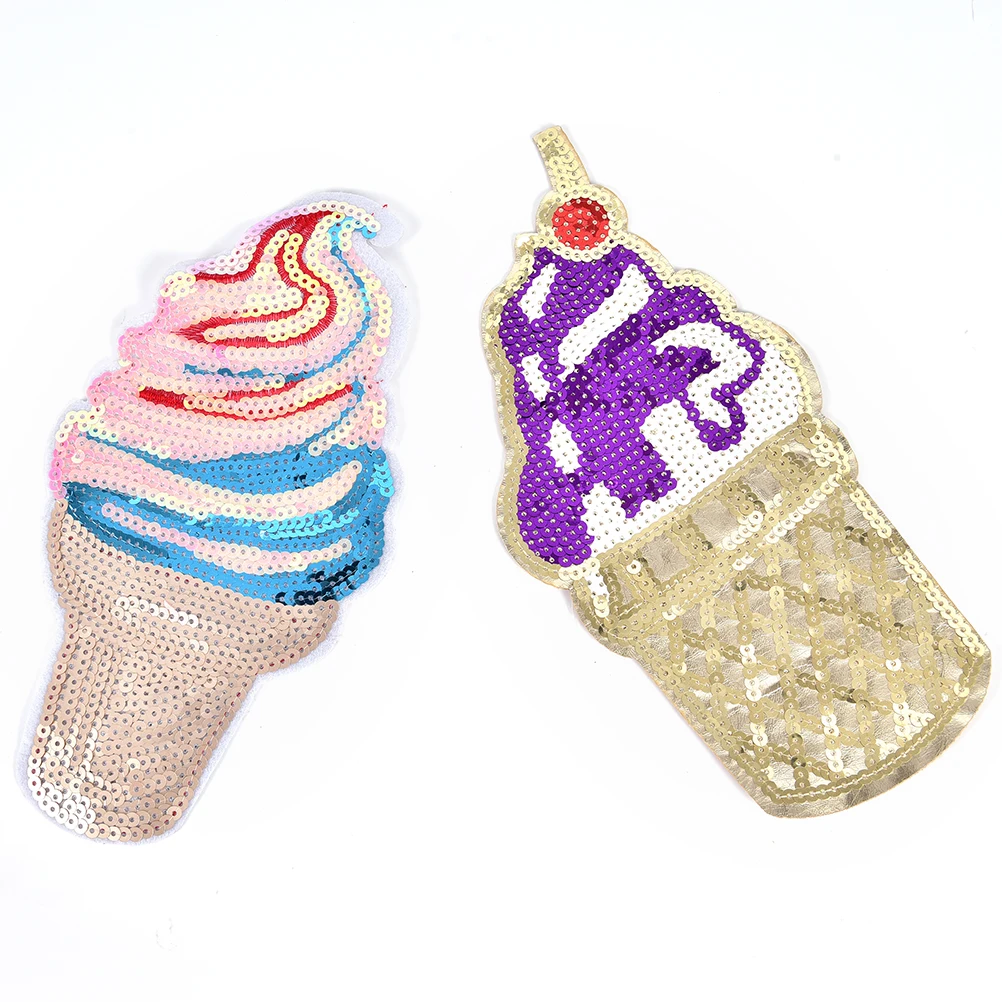 Girl men clothes sequins cartoon patch deal with it ice cream iron on ...