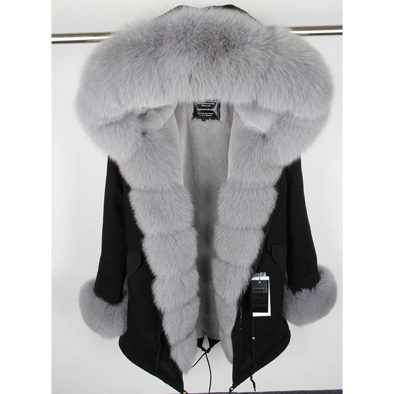 Maomaokong Natural Real Fox Fur Jacket Hooded Black Woman Parkas Winter Warm Coat Mulher Parkas ...