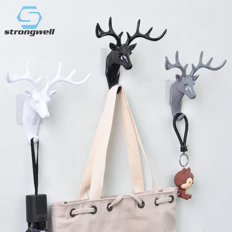 Strongwell Wall Hook Keys Rack Deer Animal Head Antlers Home Hanging ...