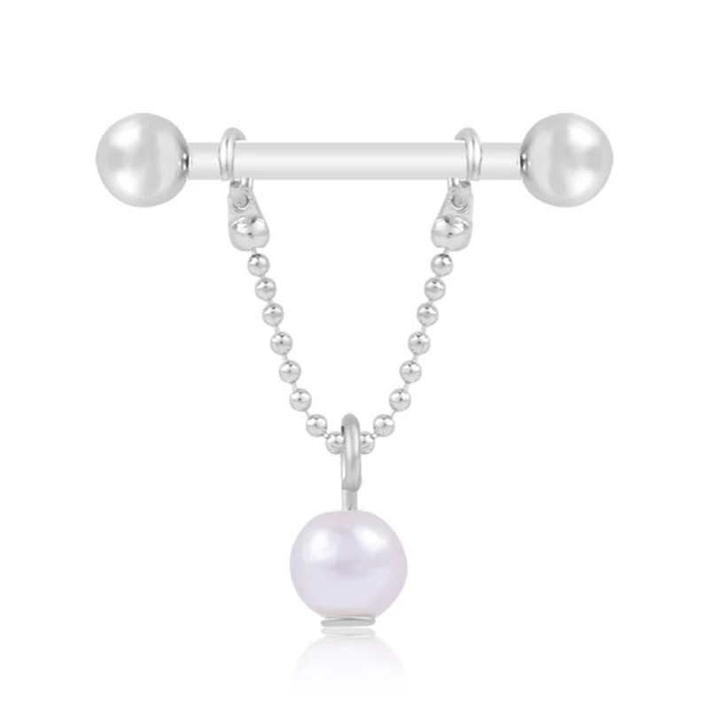 Steel Sexy Nipple Barbells Silver Color With Round Gems For Women T
