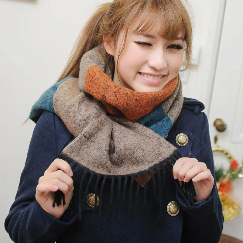 Scarf ultra long thickening nap male Women color block decoration scarf ...