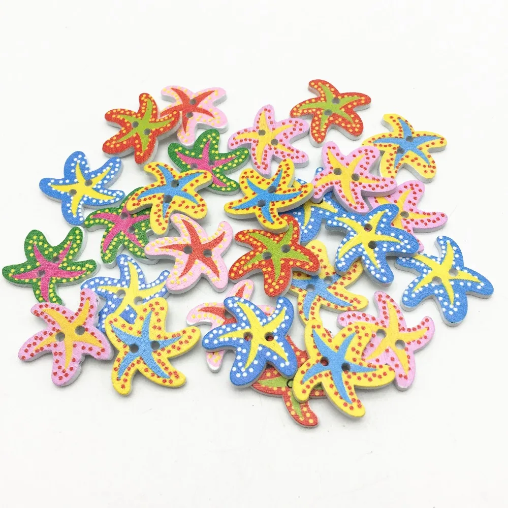 100pcs-20mm-Starfish-Wood-Buttons-Sewing-2-Holes-Fancy-Button-Garment ...
