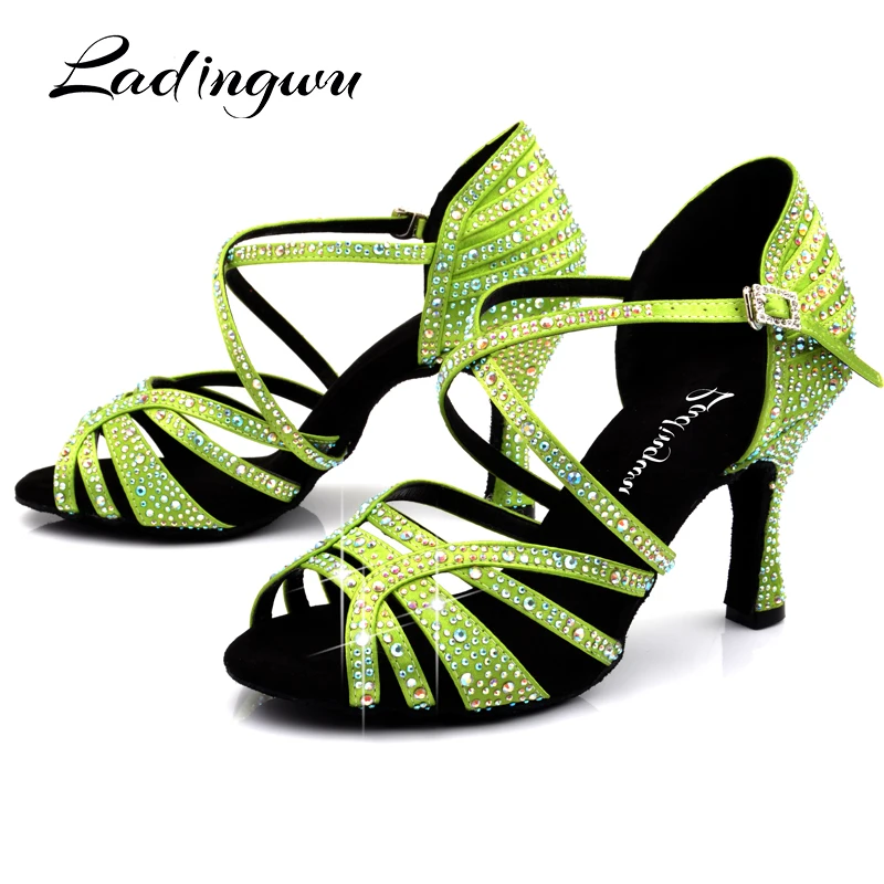 Buy Ladingwu Light Green Satin Latin Dance Shoes Women