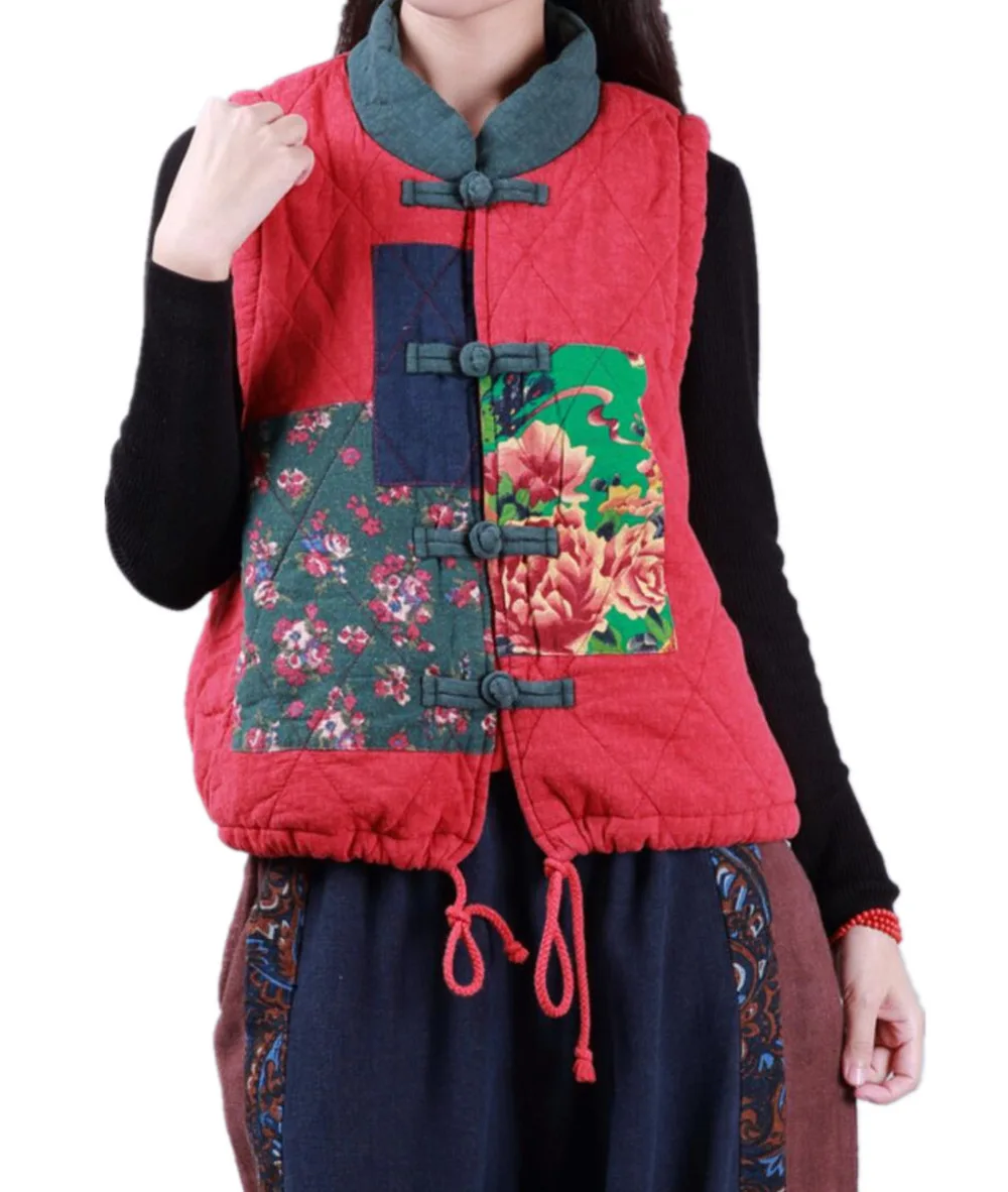 YESNO TS3 Women Quilted Vest Chinese Traditional Cheongsam Frogs ...