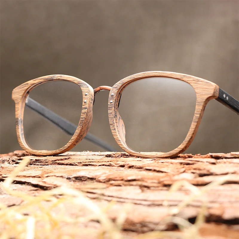 Wooden Grain Eyeglass Frames Men Optical Plain Glasses Women Full Frame Vintage Imitation Wood