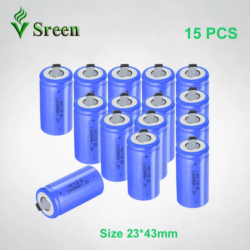 Rechargeable Battery Cell 1.2V SC 1300mAh NI CD with Nickel Sheet DIY to 18V 14.4V 12V 24V Subc ...