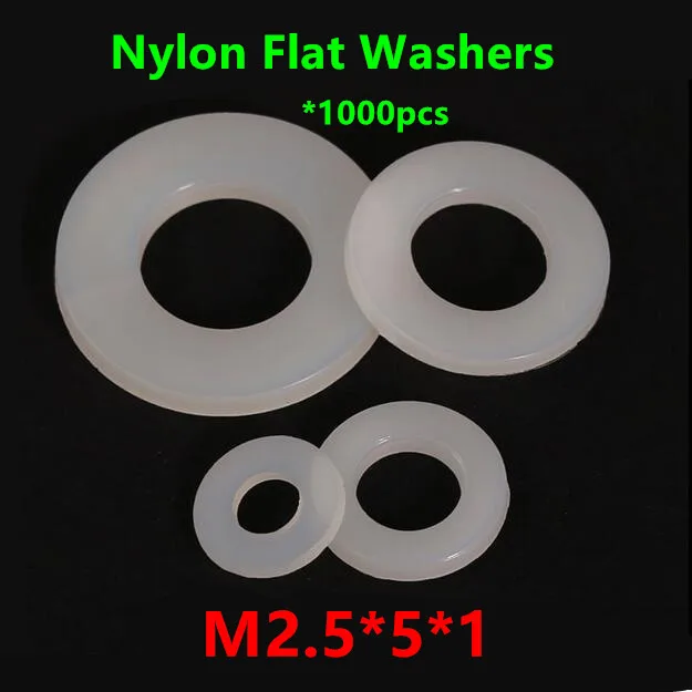 1000pcs M2.5(id)*5(od)*1mm White Nylon Flat Washer M2.5 Plastic Plain ...