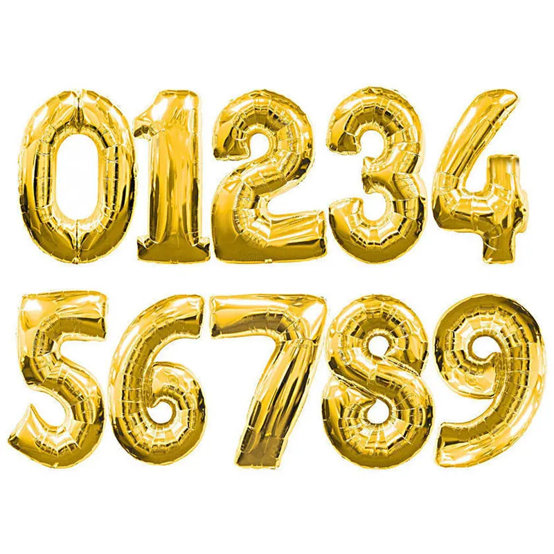 Gold Silver Number Foil Balloons Digit Helium Ballons Birthday Party ...