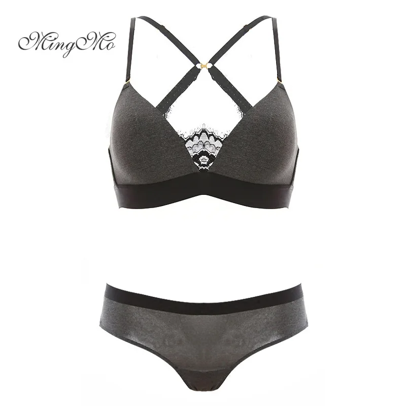 Mingmo French No Trace Deep V Sexy Lace Bra Set Ladies No Rims Brassier Thin Cup Bra Lingerie
