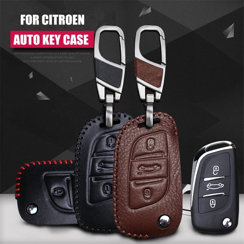 Lunasbore Fashion Car Shell Leather Key Case Cover Keychain For Citroen ...