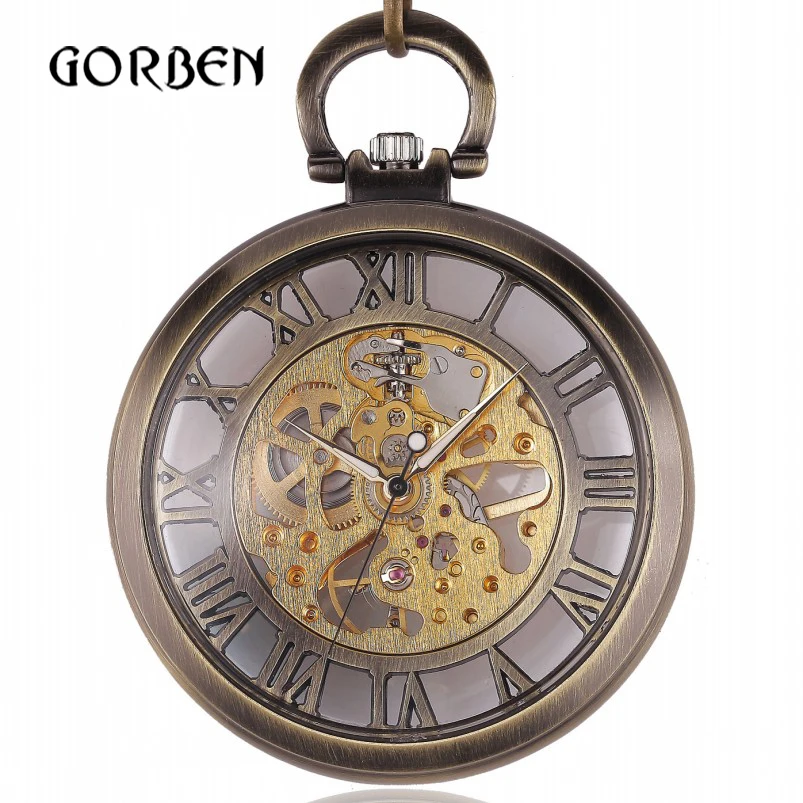 Vintage Steampunk Mechanical Pocket Fob Watches Pendent Chain Skeleton ...