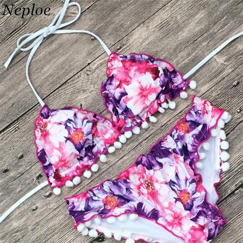 Neploe Printed Floral Swimsuit Sexy Two piece Colorful Patchwork Women ...