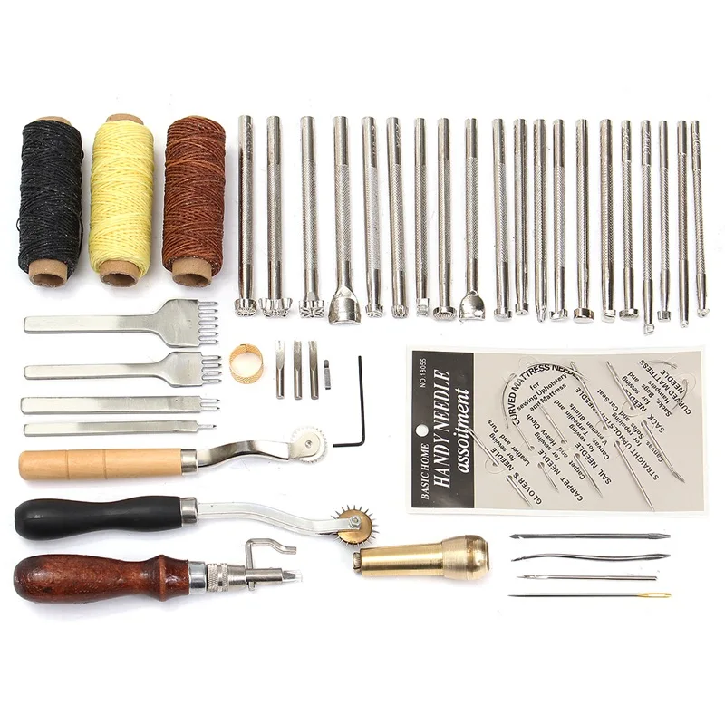 KiWarm New 48Pcs/set Leathercraft Basic Tools Kit Awl Needles Edge ...