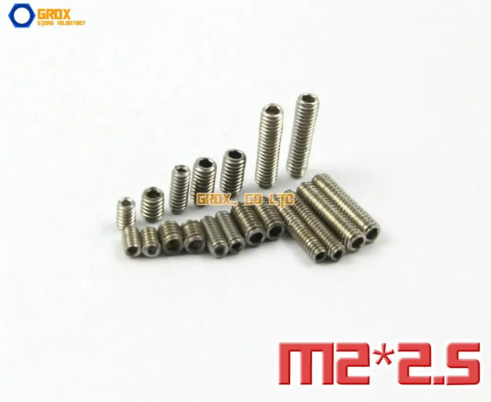 100 Pieces M2 x 2.5mm 304 Stainless Steel Grub Screws Cup Point Hex ...