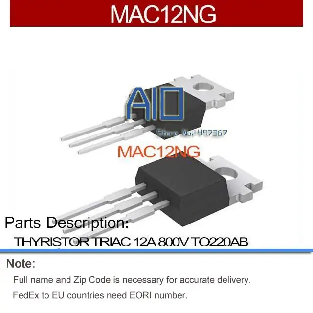 MAC12NG THYRISTOR TRIAC 12A 800V TO220AB MAC12N Semiconductor 12 MAC12 ...