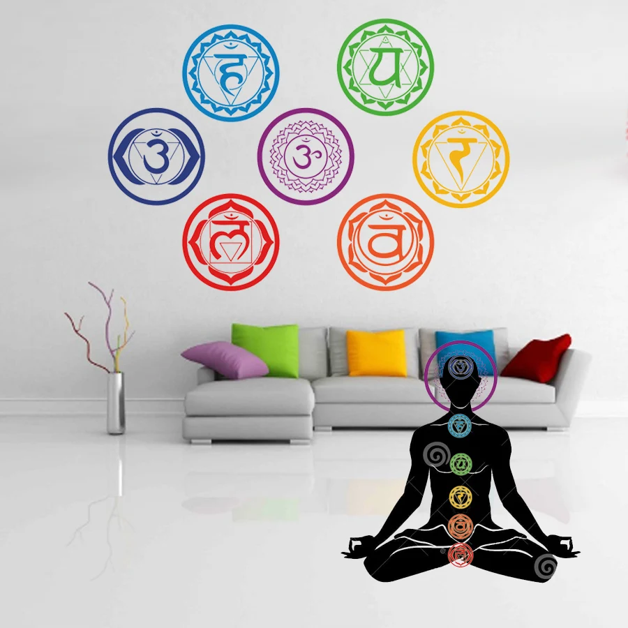 7PCS-set-Chakras-Wallpaper-Stickers-Mandala-Yoga-Om-Meditation-Symbol ...