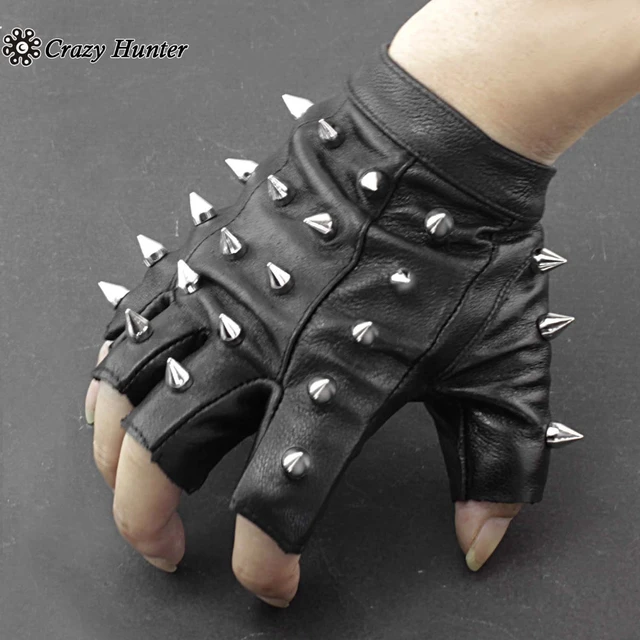 Spiked Fingerless Leather Gloves