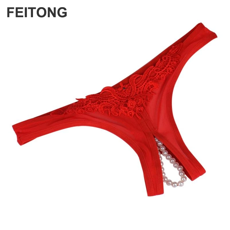 1PC Spitze Öffnen Gabelung Tanga Mesh Perle Massage Dame Sexy Versuchung Hosen transparent ...