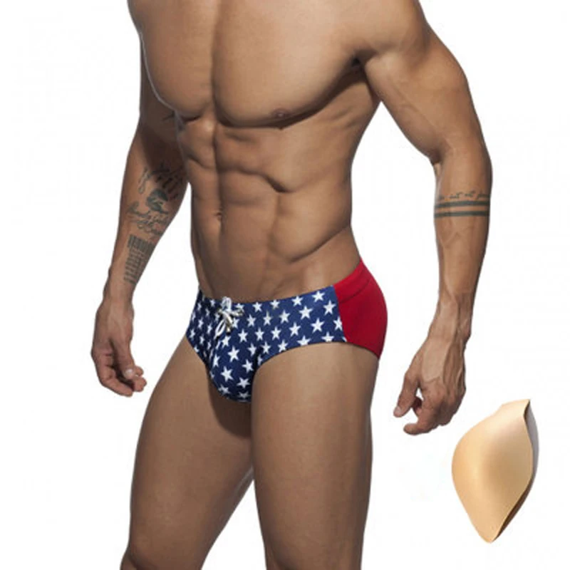 Sexy Push Up Cup Pad Front Enhancement Briefs Men Swimwear Quick Dry
