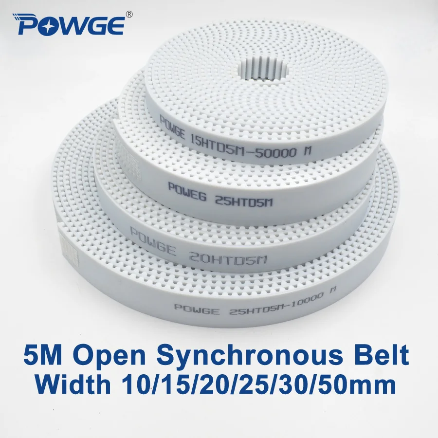 POWGE Arc Tooth PU White HTD 5M Open Timing belt Width 10/15/20/25/30/50mm Polyurethane steel 5M ...
