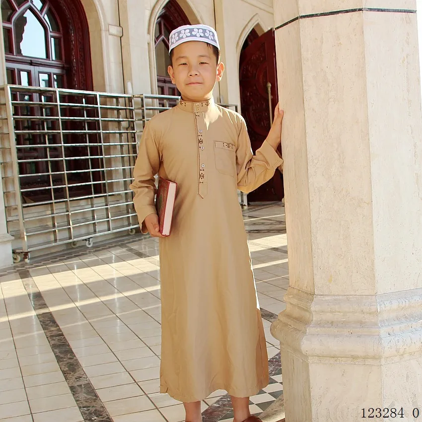 Eid Mubarak Boys Muslim Robes Embroidered Jubba Thobe Kaftan Arab Abaya ...