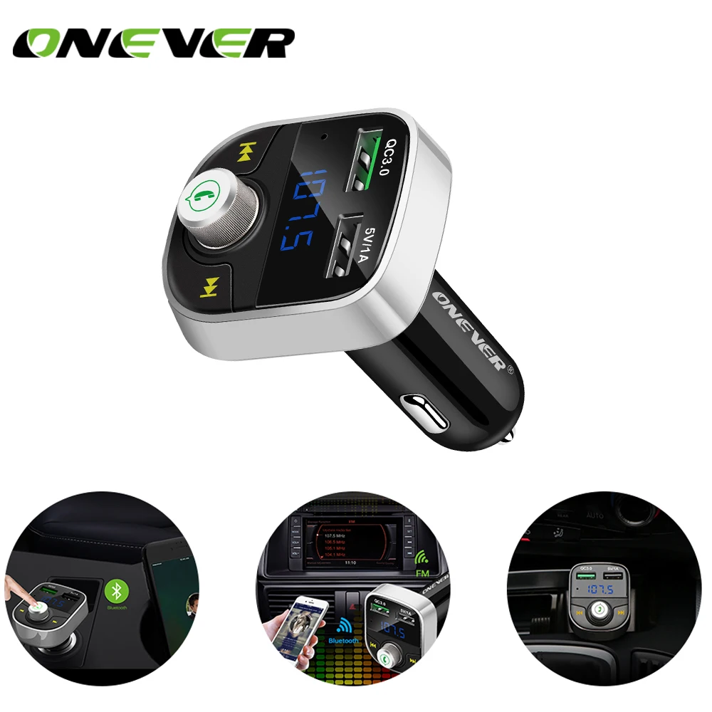 Onever QC 3.0 Charger Bluetooth Car FM Transmitter blue digital display ...