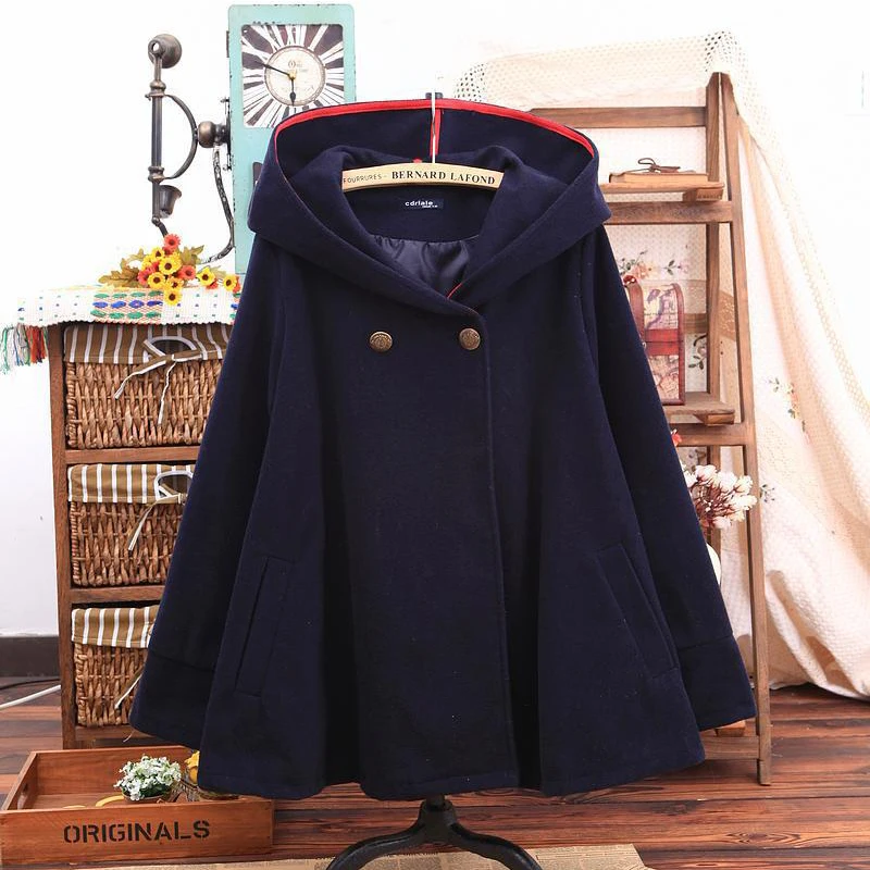 Japan Style Cute Mori Girl Ordinary Hooded Cloak Plus Size Coat Women ...