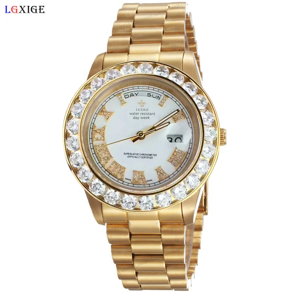 ⌚️ Luxury Big Diamonds watches for A2813 18K mens brand President Day ...